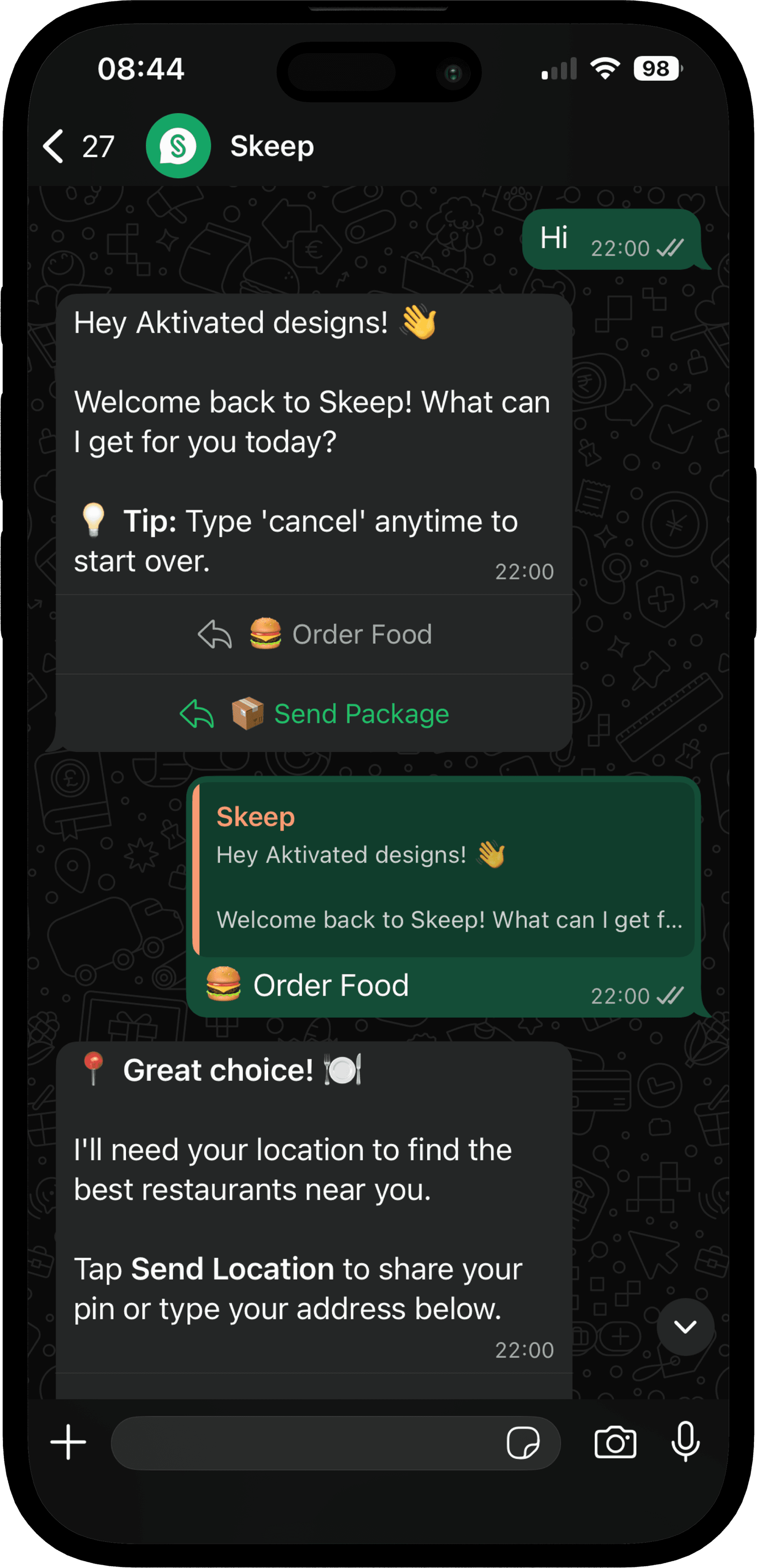 Skeep - Order Food on WhatsApp